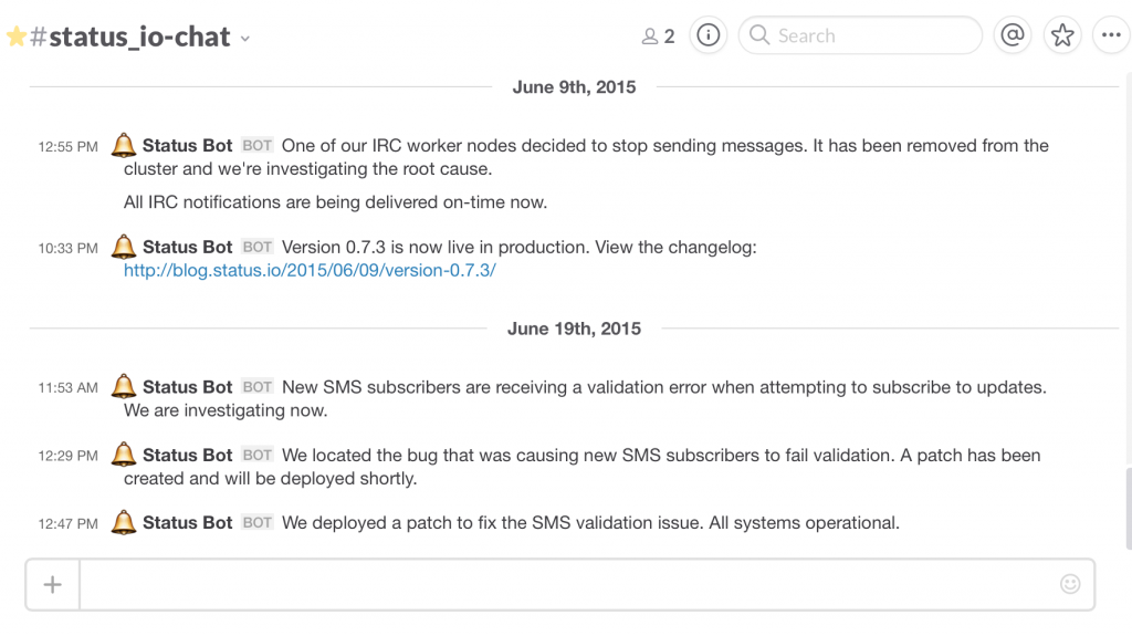 New Integrations – HipChat and Slack – Status.io Blog